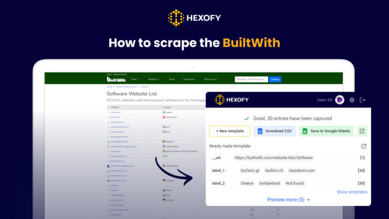 How to scrape BuiltWith with Hexofy - Academy | Blog | Hexofy