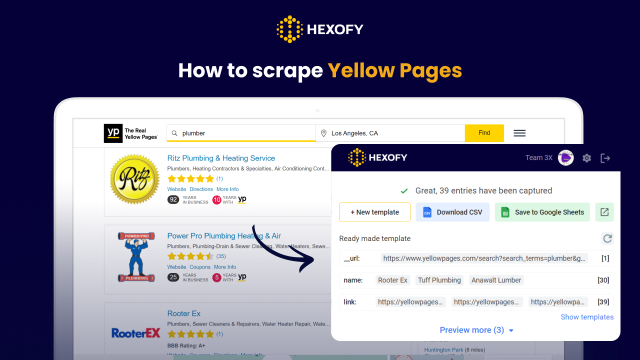 How to scrape Yellow Pages with Hexofy - Academy | Blog | Hexofy